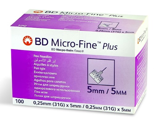 BD Micro-Fine Plus, иглы для шприц-ручки 31g (0,25 х 5 мм), 100 шт ...